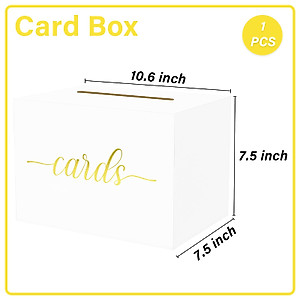 LIKAJON 1 Pack White and Gold Foil Card Box for Party, Wedding Card Box Gift Cards Receiving Box Money Box for Birthday, Bridal or Baby Showers, Retirement, Anniversary, Graduation, Raffle Ticket Box