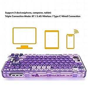 Mechanical Keyboard, 80 Keys Triple Modes Gasket Structure Transparent Case Hot Swapable Mechanical Gaming Keyboard,for Gaming Studying