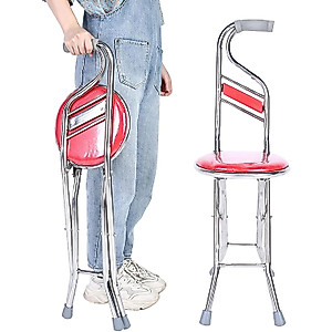 Walking Stick Chair Combo,Massage Seat Board & Ergonomic Handle, Adjustable Anti-Skid Walking Stick for Arthritis Disabled and Elderly