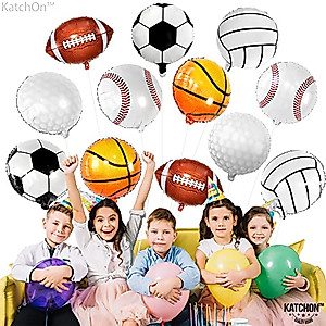 Big 12 Pieces, Mylar Sports Balloons - 18 Inch | Sports Themed Birthday Party Supplies | Soccer Baseball Golf Football Basketball Balloons | Sports Balloon Arch for Sports Birthday Party Decorations