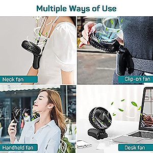 Dr. Prepare Mini Handheld Fan, Rechargeable Portable Fan 180° Foldable with 3 Speeds&Waist Clip, 16H Working Time, 4400mAh Battery Personal Electric Fan for Travel Office, Small Desk Fan