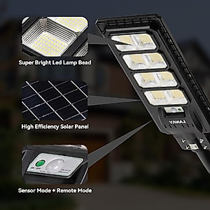 LANGY 200W Led Solar Street Lights, 360 PCS LED High Lumes Solar Powered Street Lamp Outdoor,Dusk to Dawn Security Led Post Street Light
