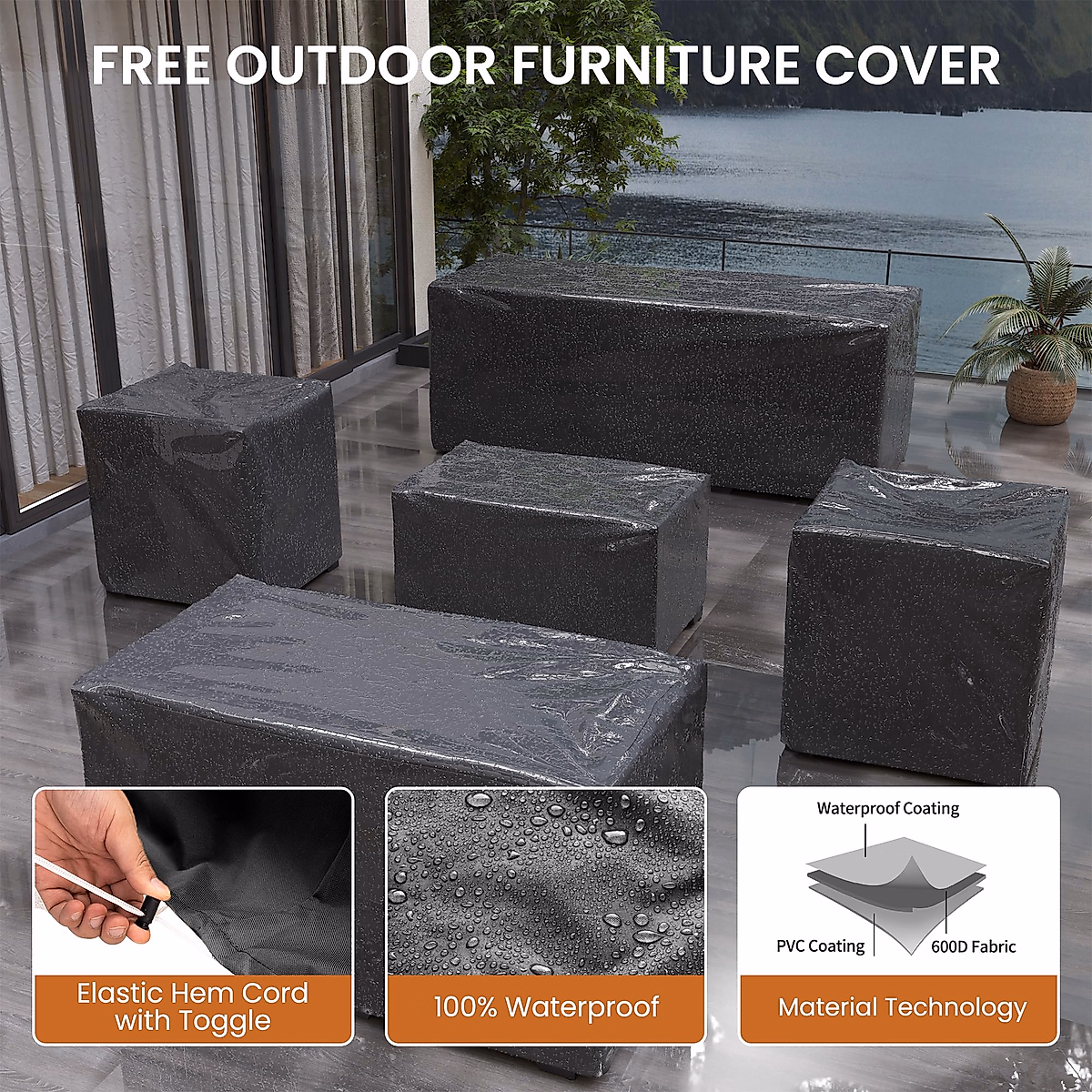 UDPATIO Outdoor Patio Furniture, 4 Pieces Outdoor Sectional Patio Set with Storage Coffee Table and Khaki Cushions, Patio Loveseats Balcony Furniture for Small Space