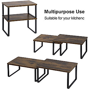 MOOACE Kitchen Counter Shelf, Stackable Cabinet Shelf Organizers Expandable Countertop Shelf for Pantry - Set of 4 - Brown