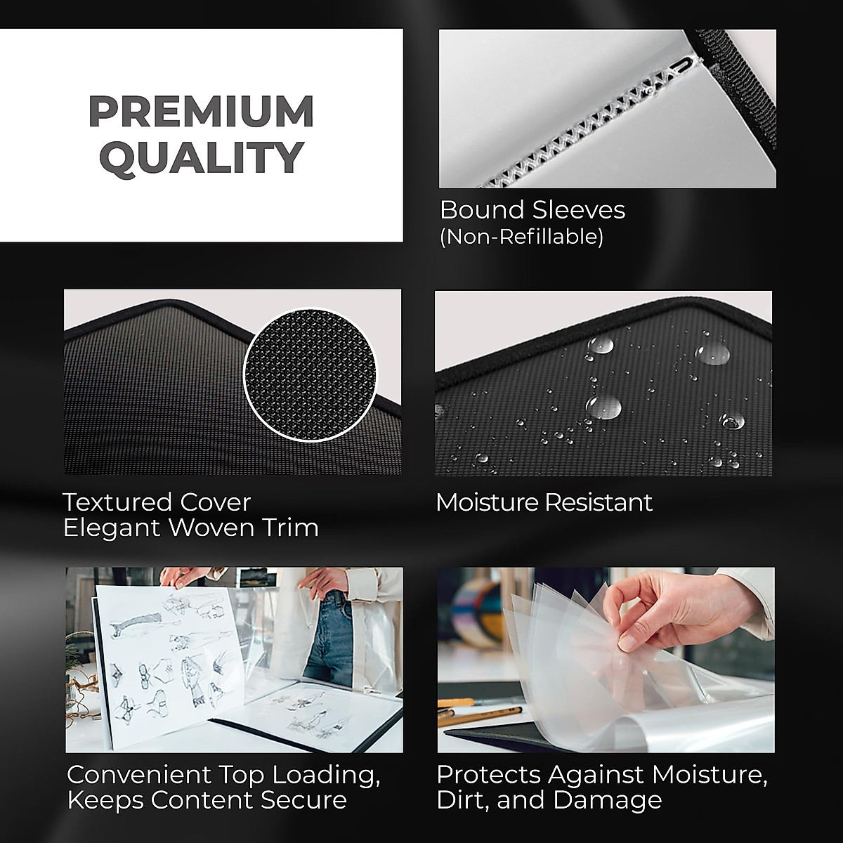 Dunwell Art Portfolio 9x12 Folder - (Black), Portfolio Folder for Artwork, Presentation Book with 9 x 12" Sheet Protectors, 24 Pockets Display 48 Pages, Binder for Kids Art, Drawing Binder