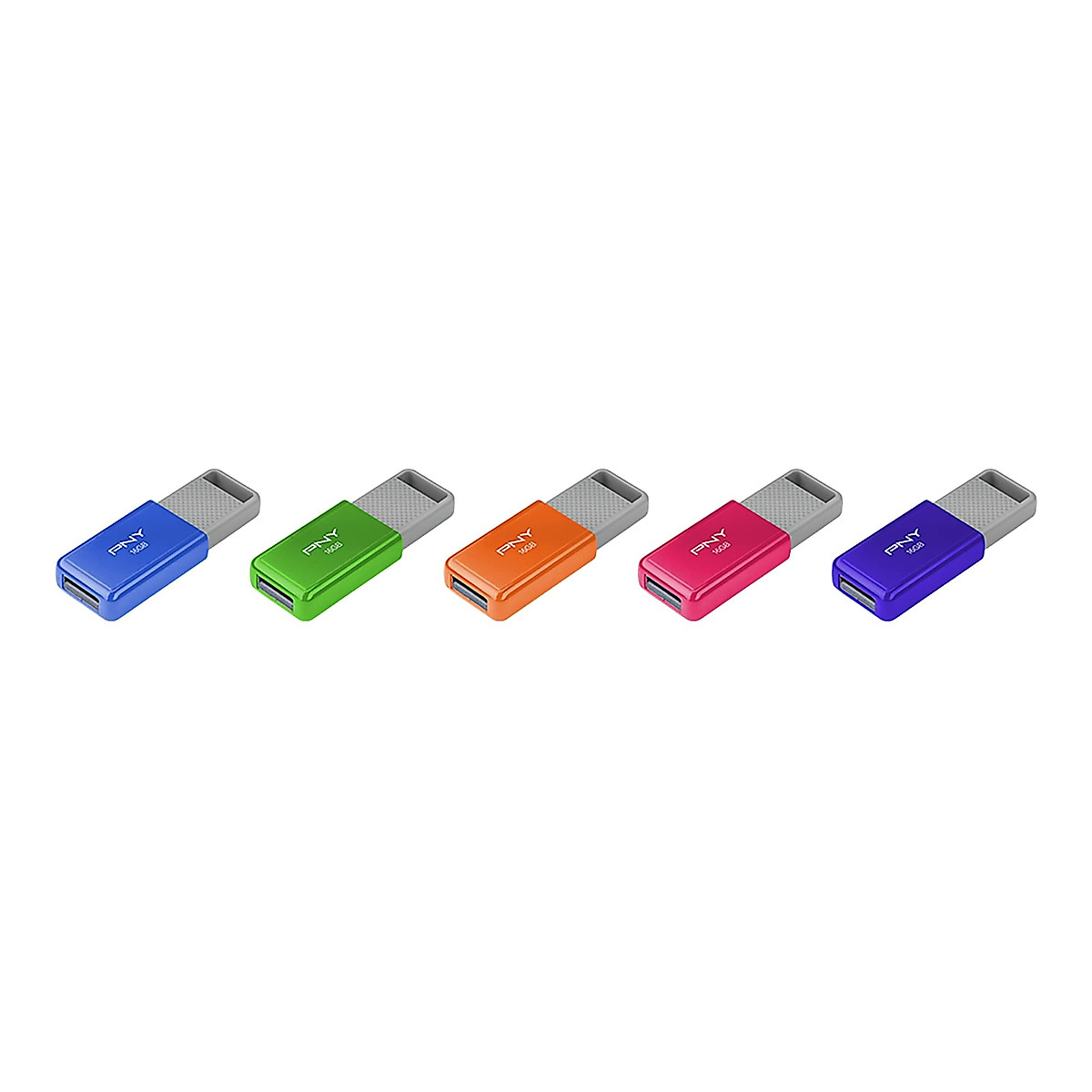 PNY USB 2.0 Flash Drives, 16GB, Assorted Colors, Pack of 5 Flash Drives
