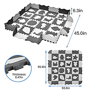 FUN LITTLE TOYS 36PCS Foam Play Mats for Baby, Soft Foldable Interlocking Foam Floor Tiles Puzzle Mat with Fence for Kids Toddlers Childrens Playpen Playroom Crawling 56 x 56 Grey
