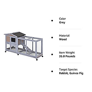 Wood Rabbit Hutch Rabbit Cage Bunny Hutch Rolling Large Bunny Cage Indoor Outdoor Two Story Guinea Pig Hutch Rabbit House with Wheels&Waterproof Roof,Grey