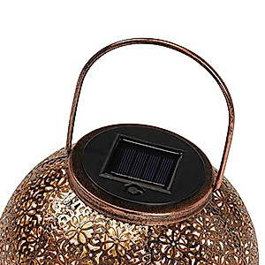 Lights4fun, Inc. 7.5” Bronze Metal Moroccan Solar Powered LED Outdoor Garden & Patio Lantern Light