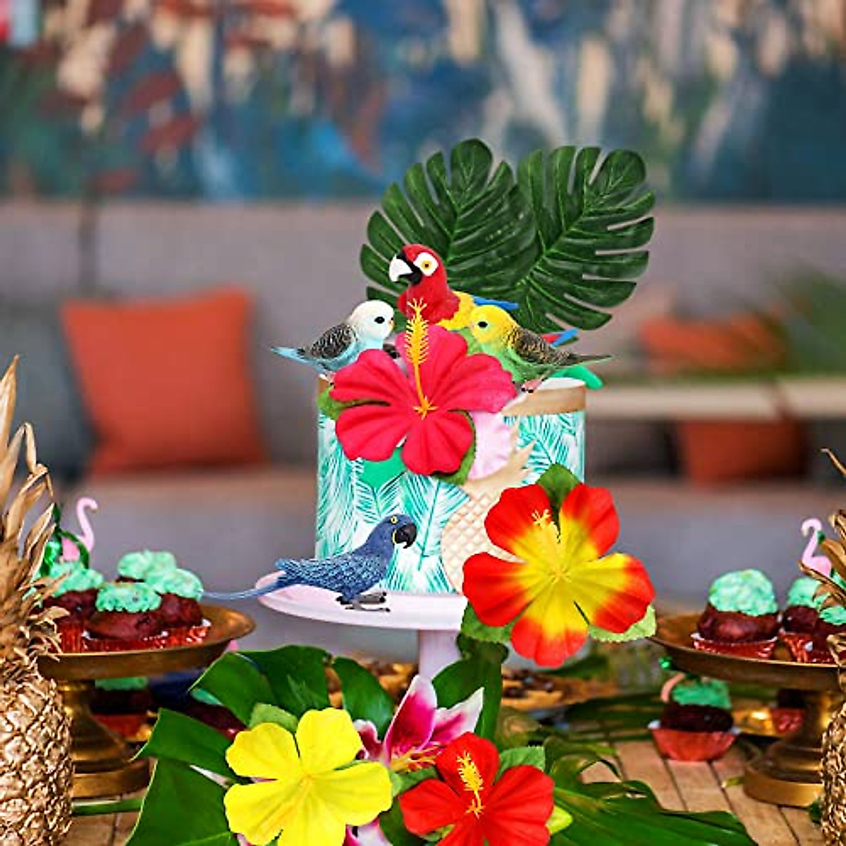 JeVenis Parrot Birthday Cake Decoration Tropical Bird Cupcake Decoration Parrot Party Supplies Tropical Bird Cake Decoration Parrot Birthday Party Decoration