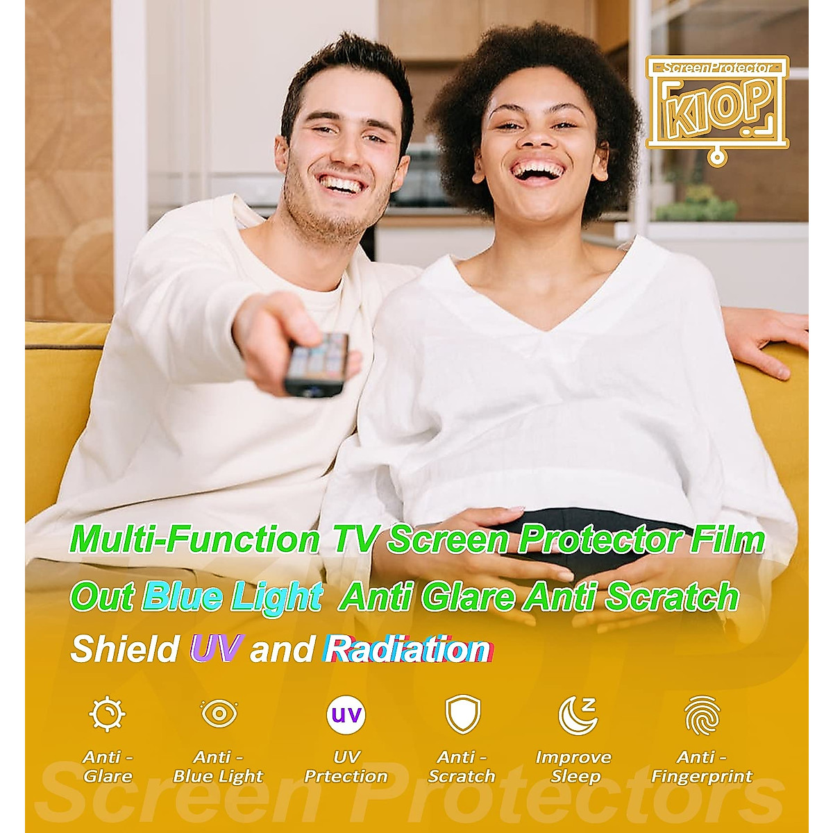 KIOP 65 Inch Anti UV Out Blue Light Matte Film, Multi-Function TV Screen Protector,Protect The Eyesight of The Whole Family,Relieve Eye Strain,Shield Radiation,65" Narrow Frame