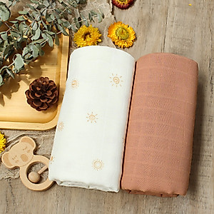 LifeTree Baby Muslin Swaddle Blankets, 100% Organic Cotton, Large 47 x 47 inches, Sunshine Print Muslin Swaddling Blanket for Boys & Girls