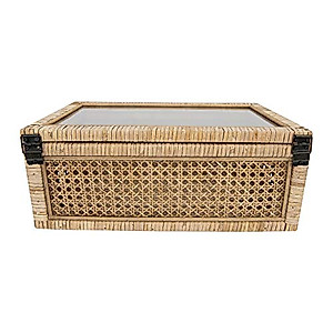 Creative Co-Op Cane and Rattan Display Boxes with Glass Lid, Set of 2
