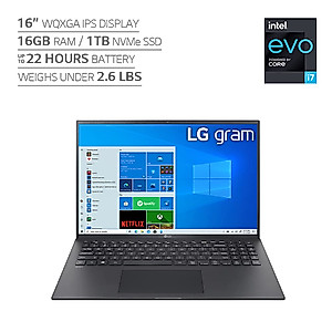 LG Gram 16Z90P Laptop 16" IPS Ultra-Lightweight, (2560 x 1600), Intel Evo 11th gen Core i7 , 16GB RAM, 1TB SSD, Windows 11 Upgradeable, Alexa Built-in, 2X USB-C, HDMI, USB-A - Black