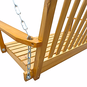 Front Yard Swing Bench Classic Teak Wooden Hanging Chains Easy Assembly Durable Solid Wood Porch Swing 47.2x28.15x23.62in