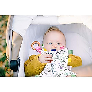 Baby Security Blanket with Tags Soft Ribbon Tag Blanket Comfort Lovey Taggy Blanket Cute Newborn Appease Towel with Bunny Ear Ring