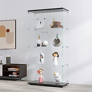 Zacis Modern 4-Tier Tempered Glass Display Case, Floor-Standing Showcase Display Cabinet with Lock, Display Shelf Curio Cabinet with Glass Doors for Collectibles, Trophy, Action Figures, China