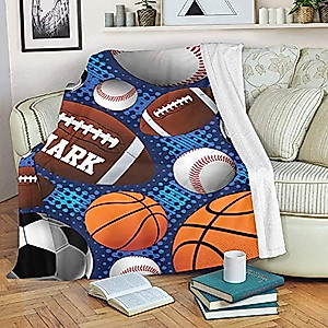 CUXWEOT Custom Blanket with Name Text Personalized Ball Sport Soft Fleece Throw Blanket for Gifts (50 X 60 inches)