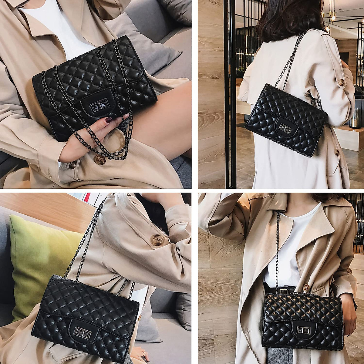 MIKOWEN Women's CrossBody Phone Bags,PU Leather Purse Handbags Mini Cell Phone Shoulder Bag with Card Slots and Shoulder Strap (Black-Large)