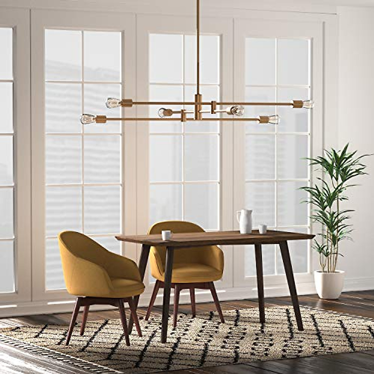 Amazon Brand – Rivet Mid-Century Modern Metal Rod Ceiling Pendant Light Chandelier - 48.9" x 42.6" x 43. 1", Brass