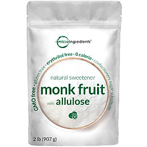 Monk Fruit Sweetener with Allulose, 2 lbs | No Erythritol | No Aftertaste, 1:1 White Sugar Substitute, Keto & Vegan Friendly, Zero Calorie | Great for Drinks, Coffee, Tea, Cookies | Non-GMO