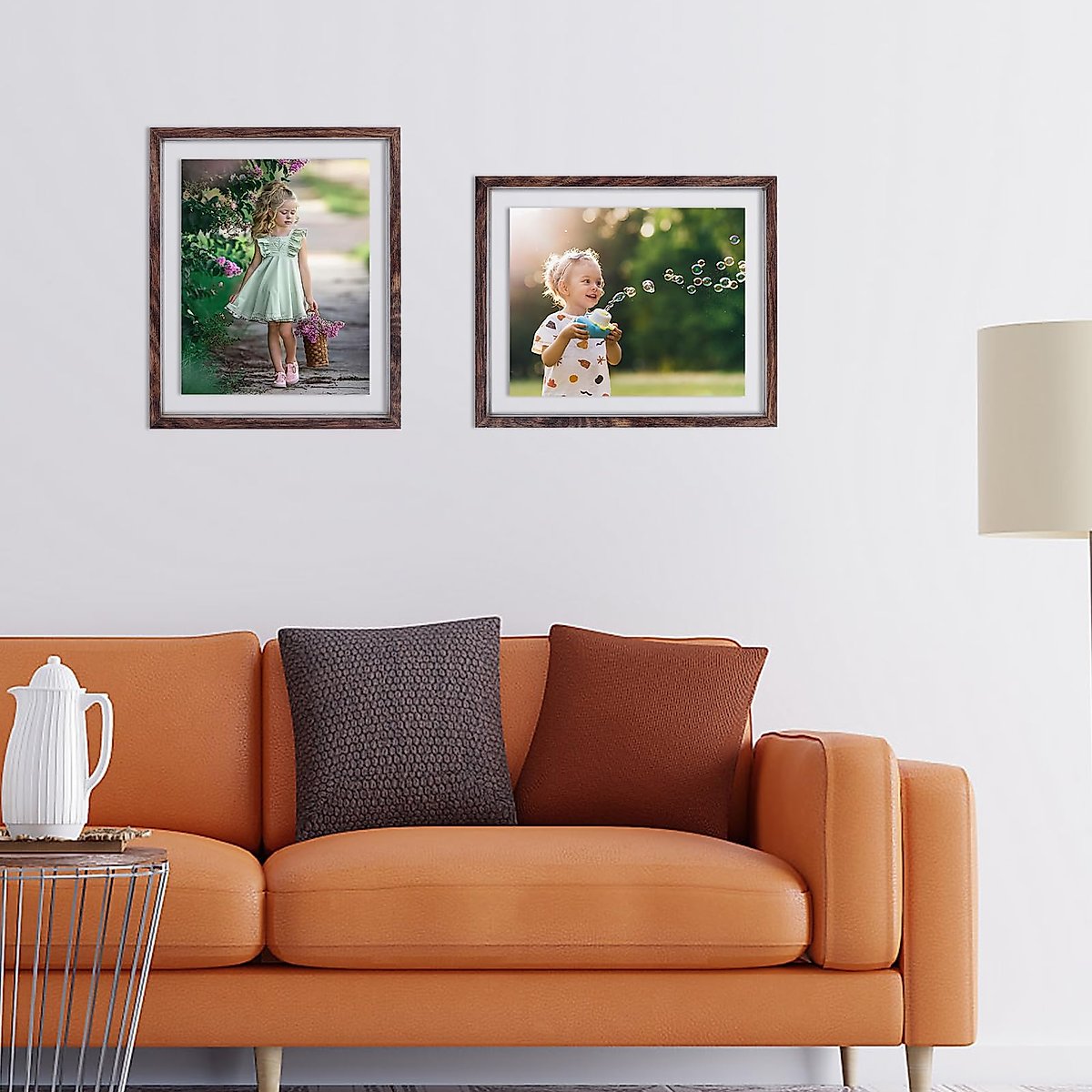 WIFTREY 8x10 Floating Picture Frame 2 Pack, Double Glass Distressed Floating Photo Frame 8 By 10 Displays Photo up to 10x12, Tabletop Hanging or Wall Mount, Light Brown