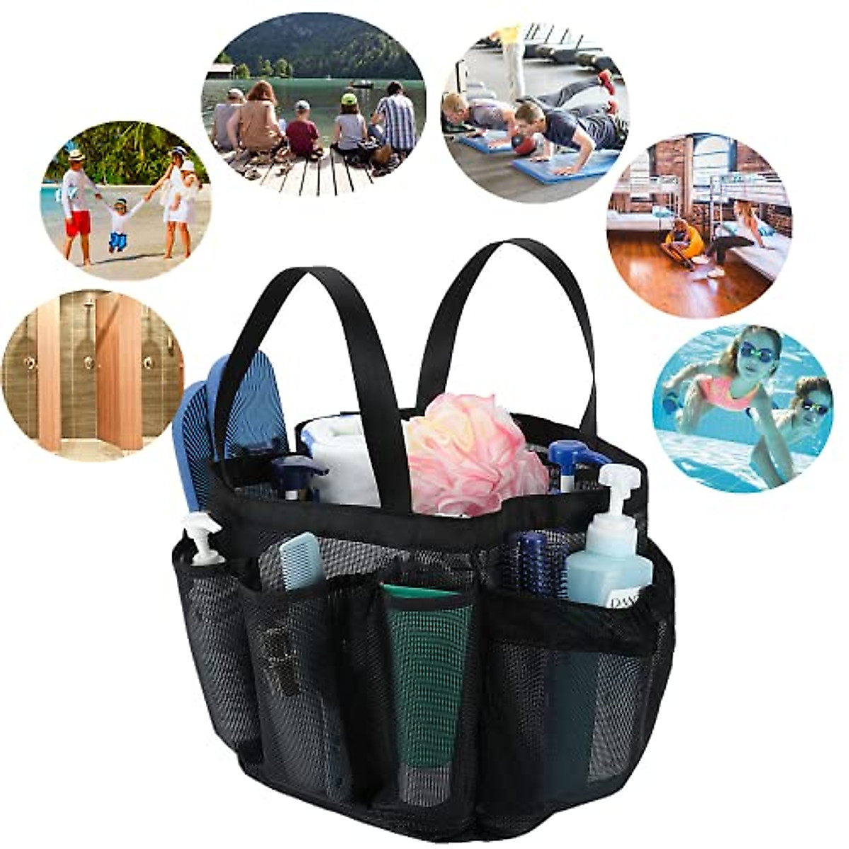 Didcant Mesh Shower Caddy with Durable Handles Portable Shower Tote Bag Basket Organizer for Beach Travel Camping, Hanging Bath Caddies Toiletry for Bathroom College Dorm