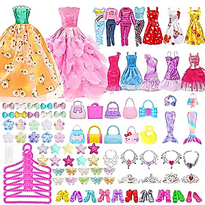 98 Pack Doll Clothes and Accessories with Closet Wardrobe DIY Playset for 11.5 Inch Doll Including Wedding Dress Fashion Dress Casual wear Swimsuit Shoes Hangers Necklace Bags (11.5inch)
