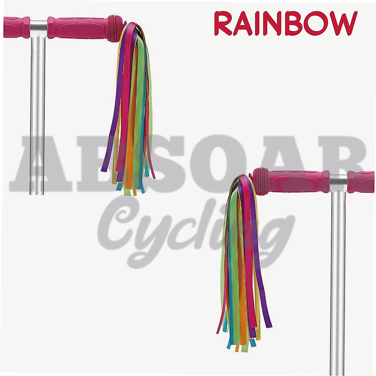 ABSOAR Cycling Colorful Bike Streamer Girls Boys Kids Bicycle Tassel Ribbon Handlebar Scooter Streamers 2 Pairs, Rainbow