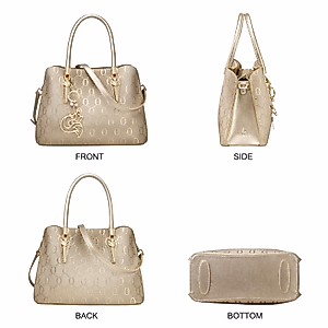FOXER Designer Chain Pattern Tote Bag with Adjustable Strap and Top Handle - Cow Leather Ladies Handbag with Lock in Gold
