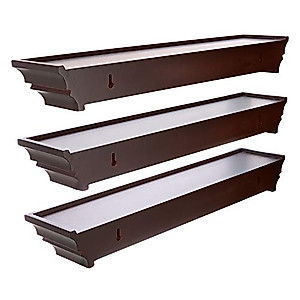 Pemberly Row Madison Contoured Floating Wall Shelf Espresso 24Inch Set of 3 MDF