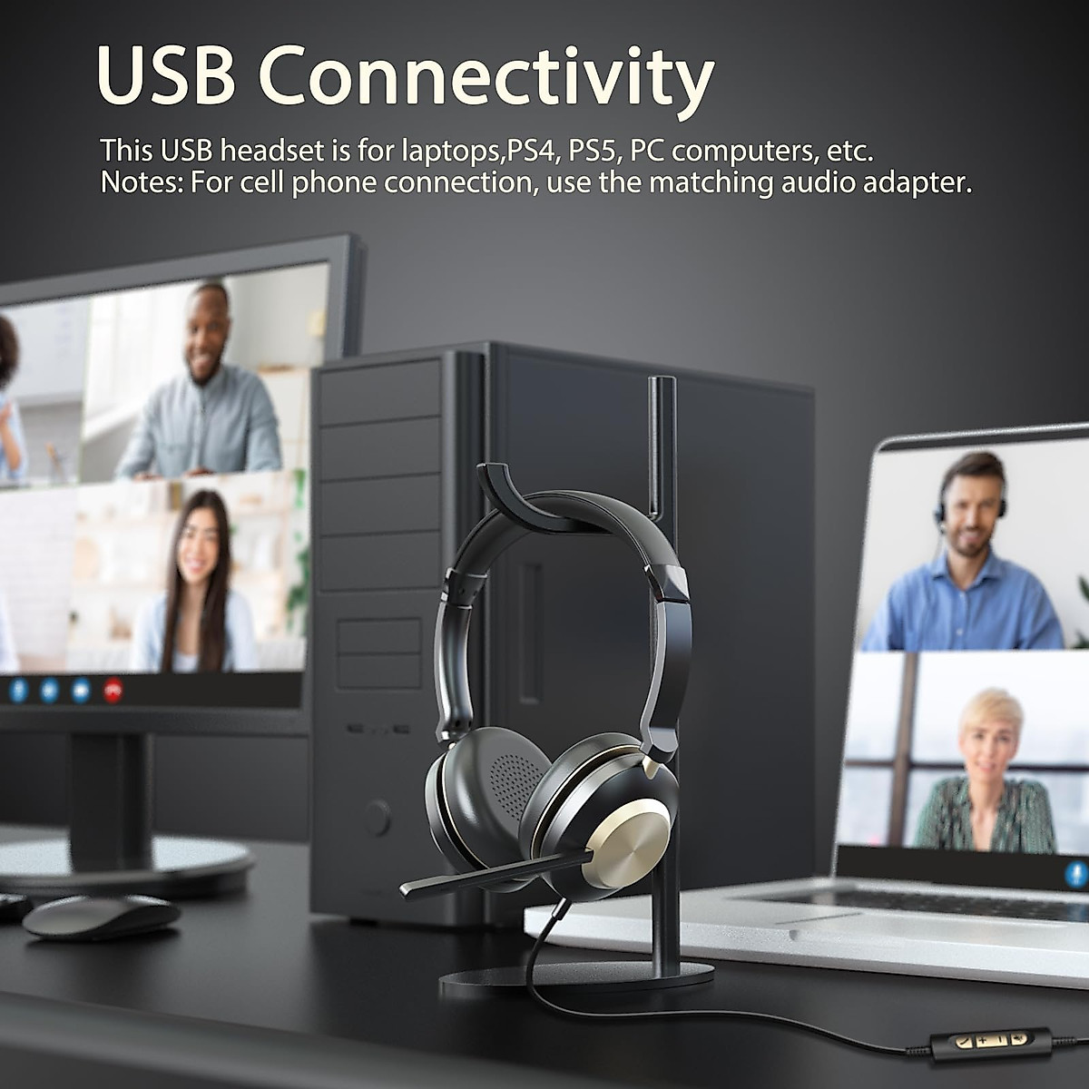 USB Headset with Microphone for PC, Wired headset with Noise Cancelling Mic, in-line Controls Volume & Mute Button, Computer Headset for Work from Home/Office/ Call center/Online Class/Zoom/Teams