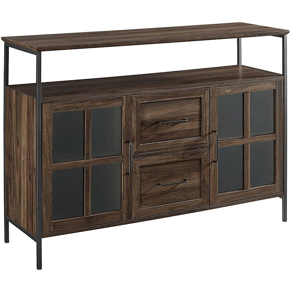 Walker Edison Furniture AZU48RAD3DDW Industrial 3-Door Buffet Sideboard for Kitchen-Dining Room, 48, Dark Walnut