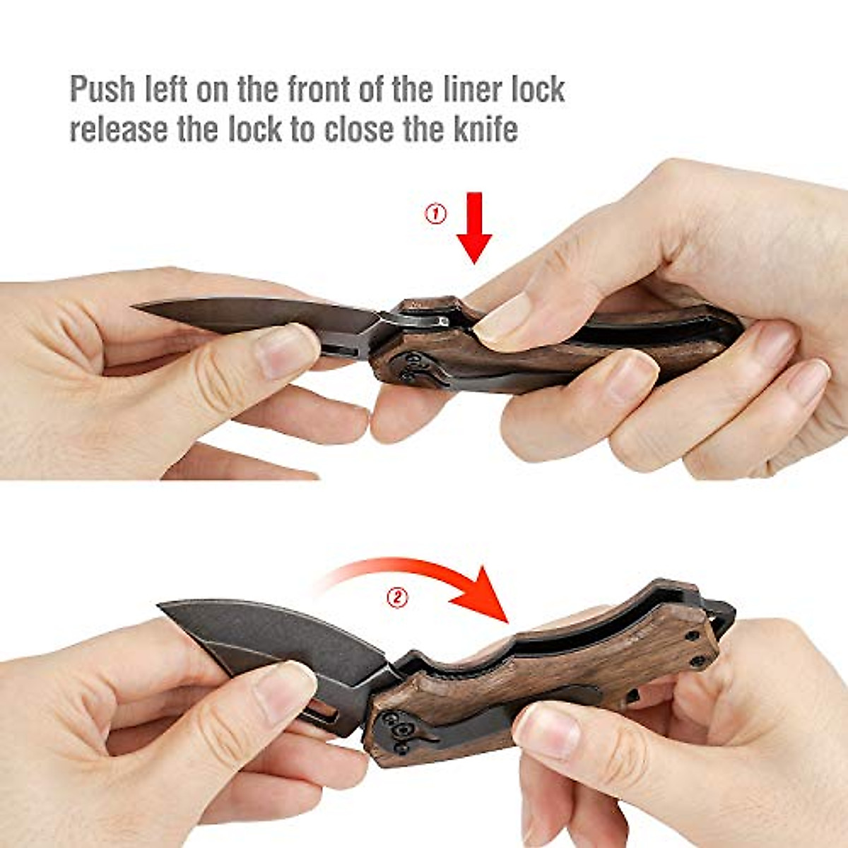 Mossy Oak Mini Folding Pocket Knife, Stainless Steel Drop Point Blade - EDC Multi-tool with Bottle Opener and Glass Breaker（Wood）