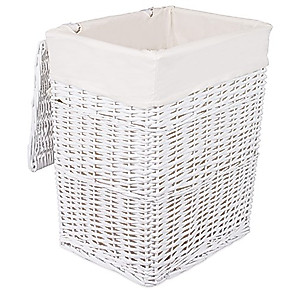 BIRDROCK HOME Woven Willow Baskets with Liner for Storage and Laundry - Set of 5 - Rectangular Hamper Bins with Lids - Decorative Wooden Wicker Basket for Organizing Blankets - Baby Organizer - White
