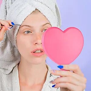 Yalikop 3 Pcs Heart Mirror Hand Held Mirror Valentines Day Gifts Cute Travel Makeup Plastic Heart Shaped with Handle Gifts for Women Her Birthday Party Favor Cosmetic