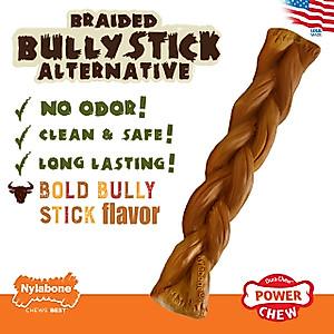 Nylabone Power Chew Braided Rawhide Bully Stick Alternative Nylon Chew Toy for Dogs, Dog Toys for Aggressive Chewers, Beef Flavor, Large/Giant (1 Count)