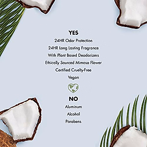 Love Beauty And Planet Deodorant Water and Mimosa Flower, Coconut, 2.95 Oz, Pack of 4