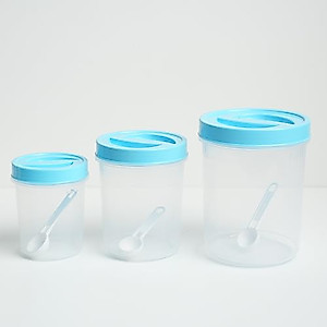 Unica Canister, Airtight Storage Containers with Lids, Containers for Flour, Spices, Sugar, Rice, Dishwasher-safe, Set of 3 Blue, 59 oz, 5.27x5.27x6.67 in