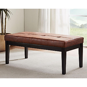 Busaurus Leather Bedroom Bench End of Bed, Modern Upholstered Bedroom Ottoman Bench Footrest Stool, 42" Padded Entryway Bench Seat for Living Room Dining Room Hallway Under Window, Brown