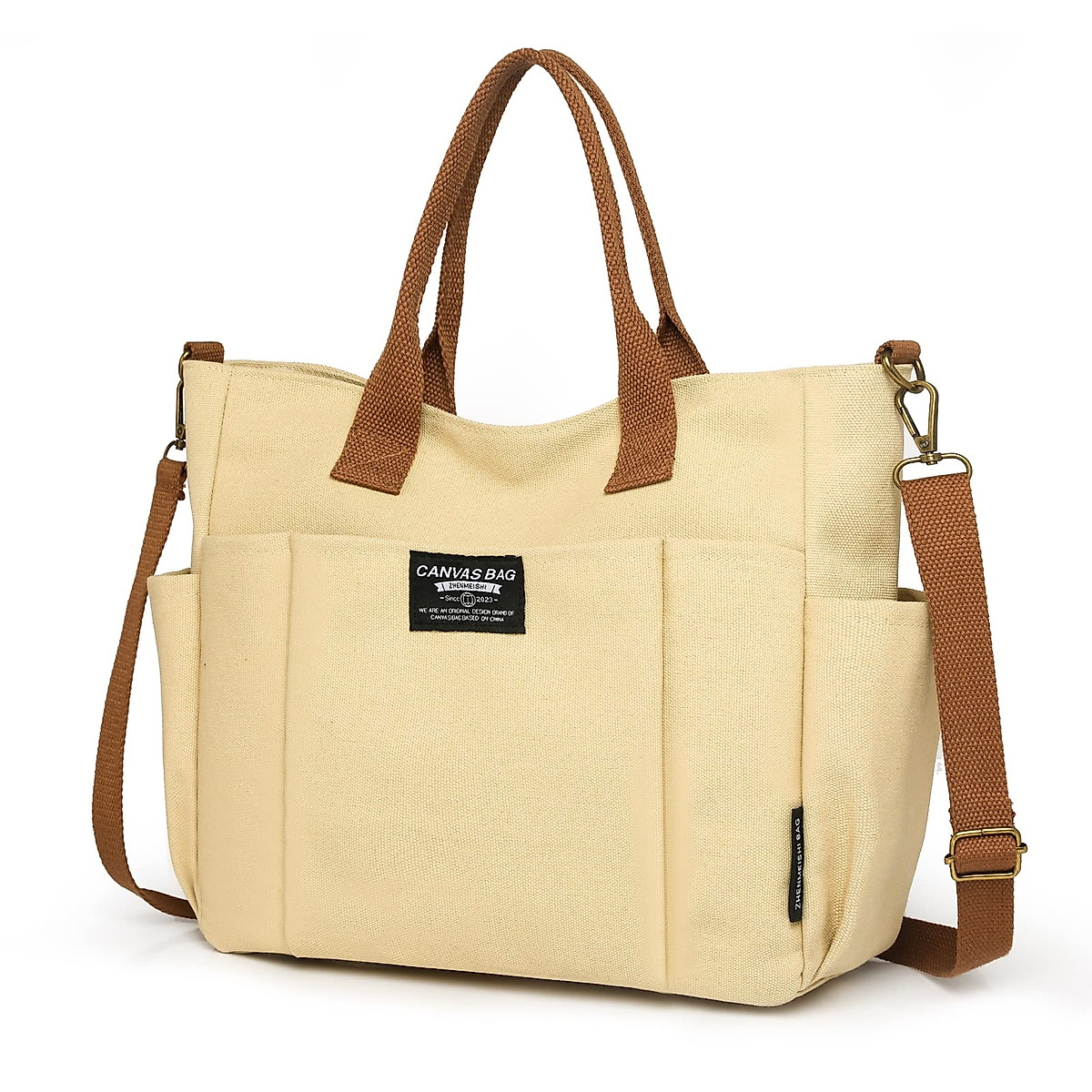 Tote Bag for Women Crossbody Canvas Tote Bag Traveler Handbag Zipper Canvas Tote Bag (khaki)