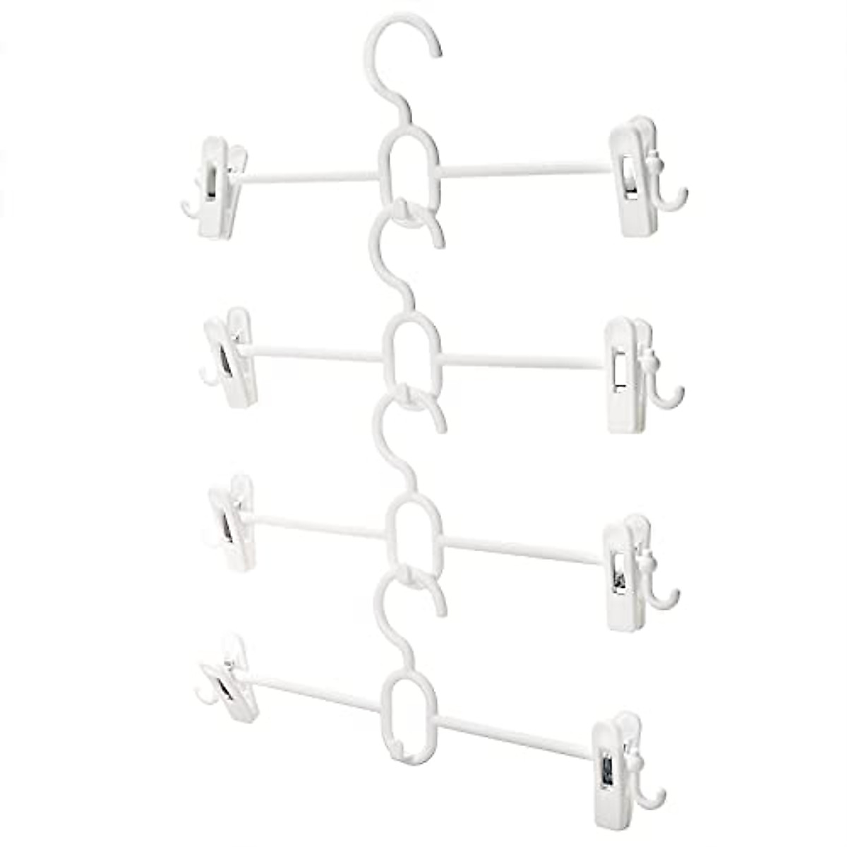 Tosnail 20 Pack Plastic Pants Skirt Hangers with Clips and Stackable and Strap Hooks, Cascading Hangers Space Saving Hanger for Closet or Laundry Use - White