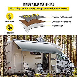 VEVOR RV Awning, Awning Replacement Fabric 15 FT, Gray Fade RV Awning Replacement, 15oz Vinyl Material Replacement Awning, Sun Shade and Waterproof Camper Fabric Size: 14 ft 2 in