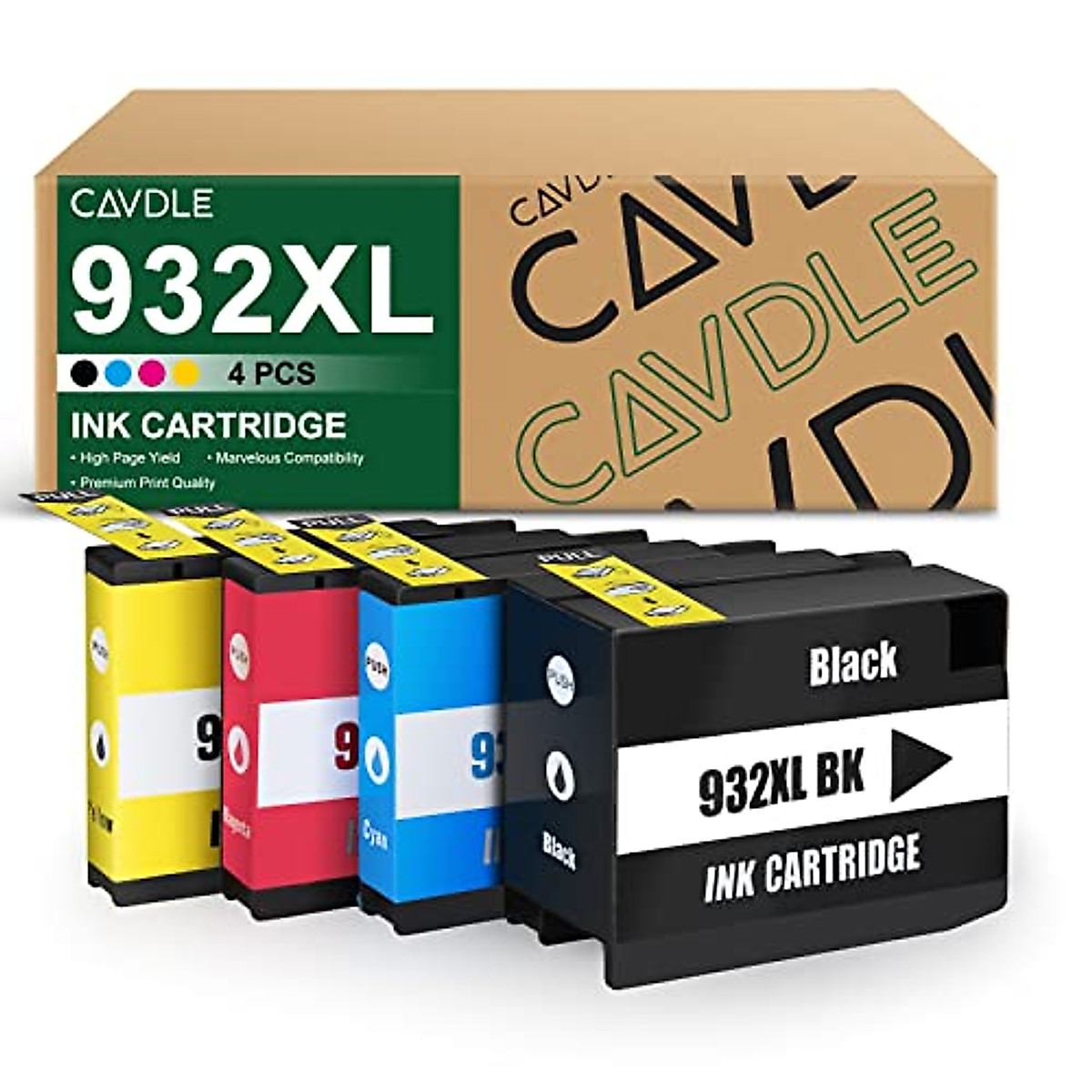 CAVDLE Compatible 932XL 933 Ink Cartridge Replacement for HP 932 XL 933 XL for Use with HP Officejet 7110 6700 6100 6600 7510 7612 7610 Inkjet Printer, 4 Packs - Black Cyan Magenta Yellow