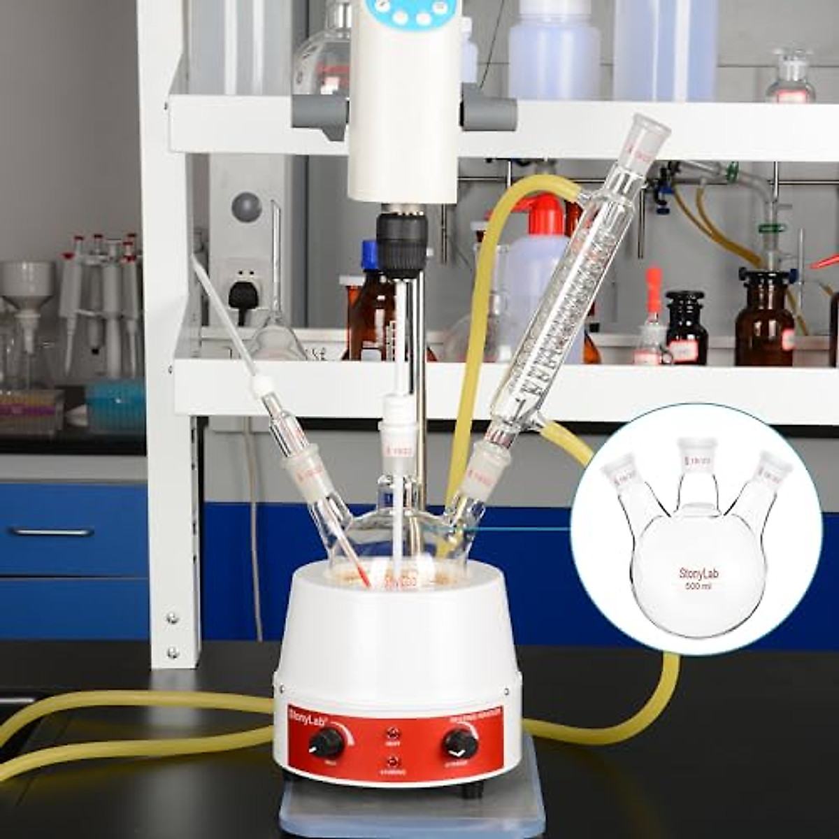 stonylab Glass 100 mL Heavy Wall 3 Neck Round Bottom Flask RBF, with 19/22 Center and Side Standard Taper Outer Joint, 100 mL