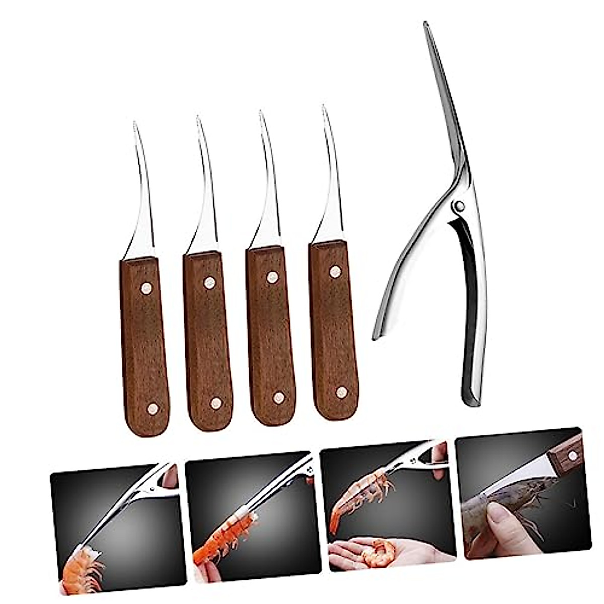 Lobster Crackers 1 Set Stainless Steel Shrimp Opener Tools for Fish Scale Remover Oyster Crackers Oyster Opener Shrimp Peeler Tool Shrimp Deveiners Shrimp Cleaning Supplies Chunk