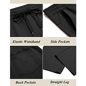 COOFANDY Men's Casual Drawstring Pants Regular Fit Elastic Waist Cotton Basic Straight Leg Cargo Pants Black