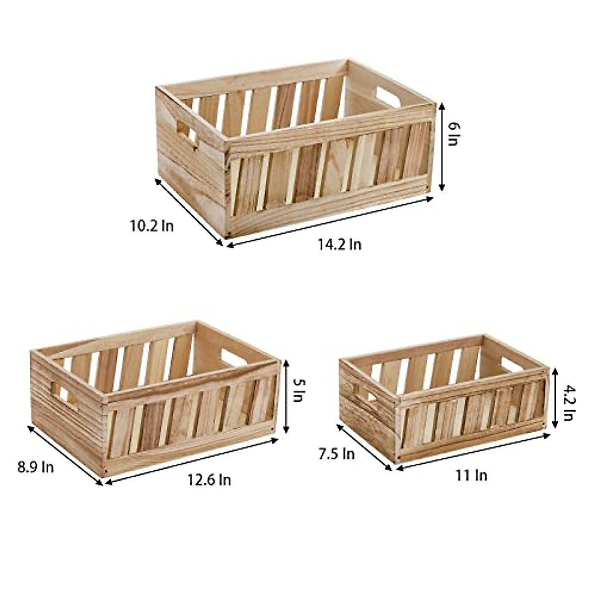 Nicunom Set of 3 Wood Nesting Crates with Handle, Rustic Wooden Decorative Crates, Wood Storage Crates, Wood Storage Boxes Containers for Display and Organization