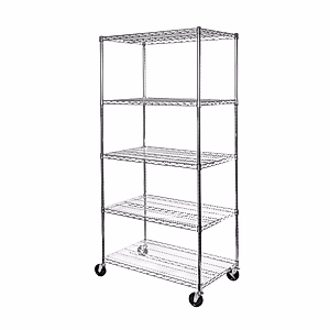 Seville Classics UltraDurable Heavy Duty NSF Solid Steel Wire Rack Storage Unit, Organizer for Garage, Warehouse, Office, Restaurant, Classroom, Kitchen, Steel, 5-Tier Shelving, 36" W x 24" D