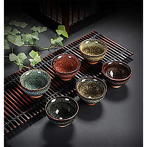 Puoyikt Chinese Ceramic Kung Fu Tea Set of 6, Japanese Tea Cup, Sake Cup, Ceramic Tea Cup, Ceramic Tea Set (6 colors)
